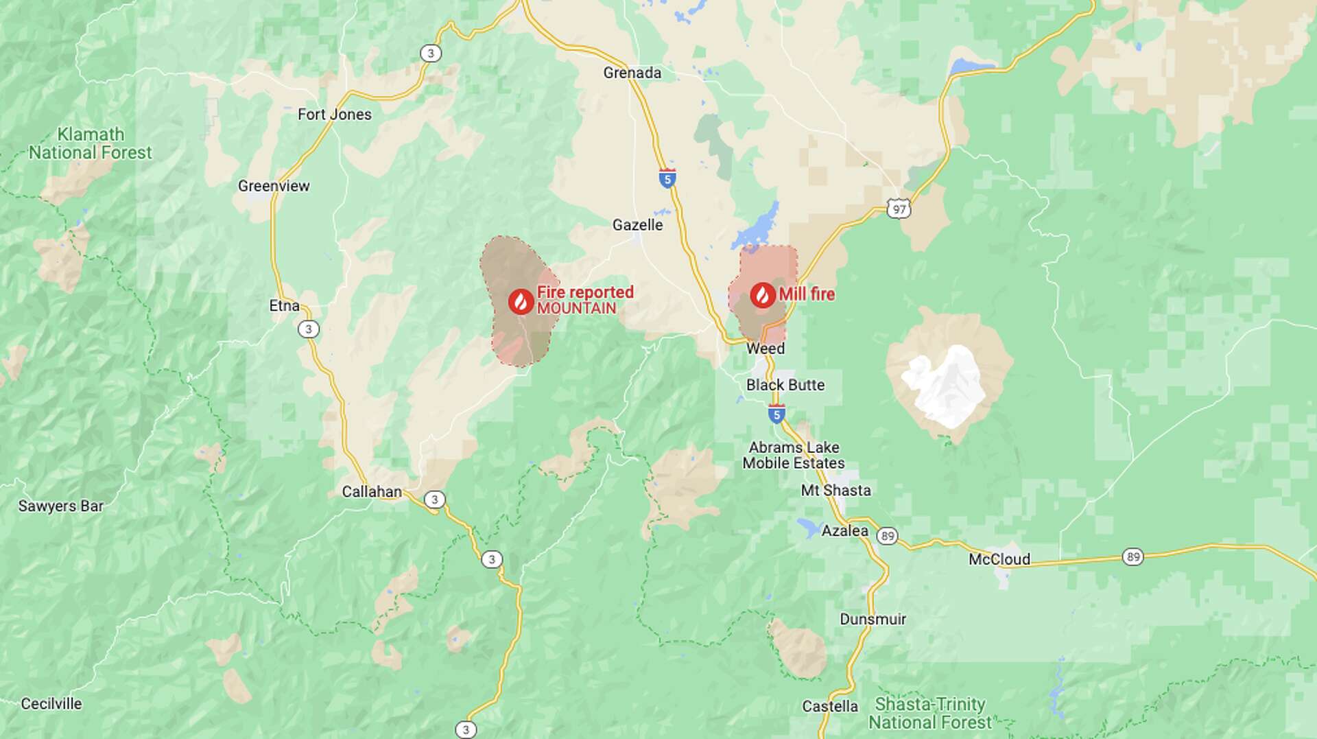Map: Where Mill Fire and Mountain Fire are burning in NorCal