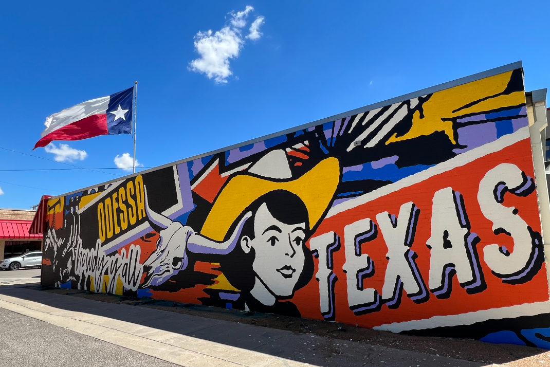 Odessa, Texas mural touts oil derricks, cowgirl, longhorn and more