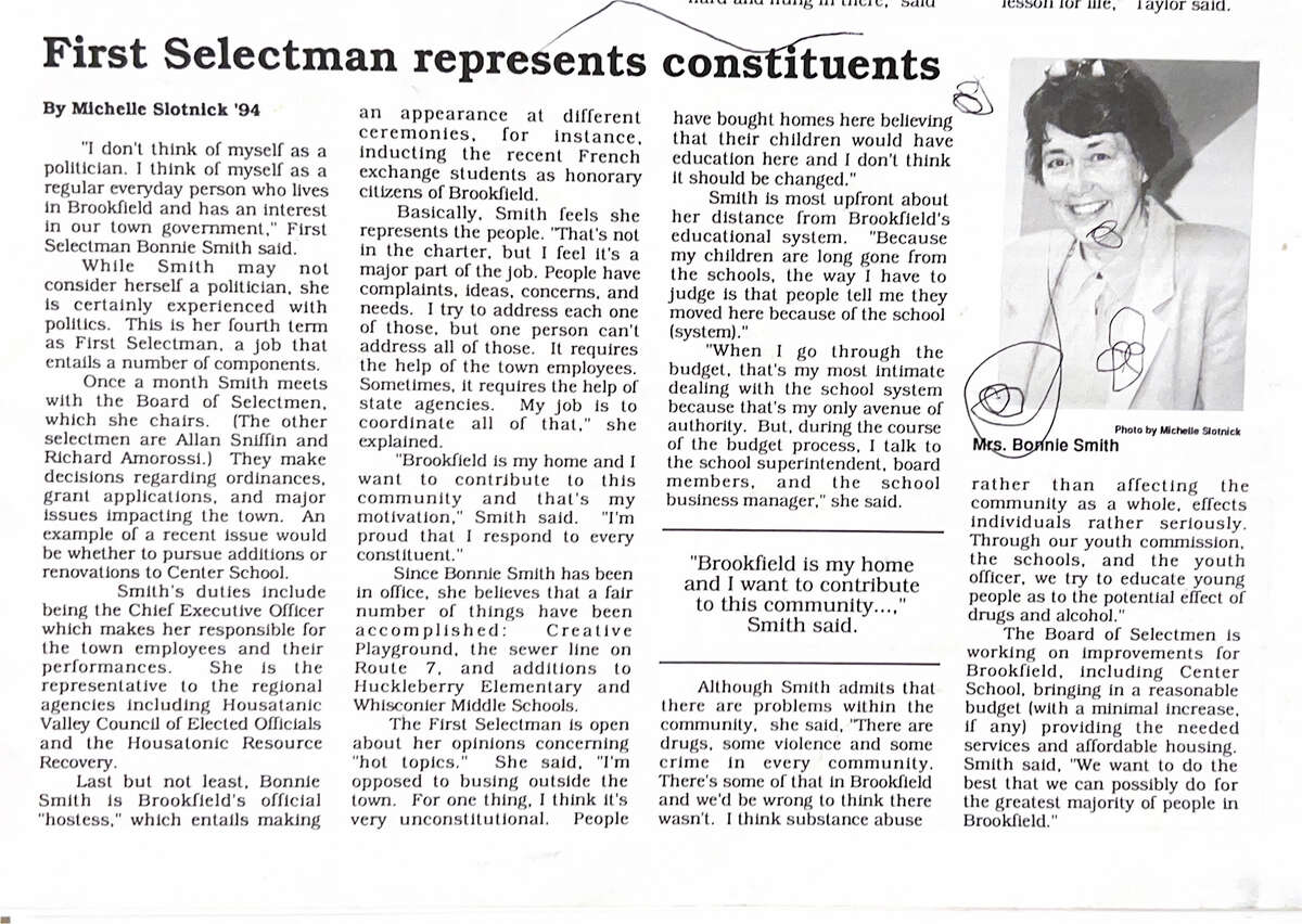 Bonnie Smith, Brookfield's first female first selectwoman, dies