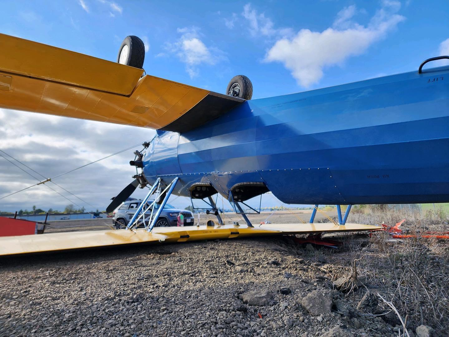 Biplane lands upside down in Petaluma, but pilot walks off unscathed