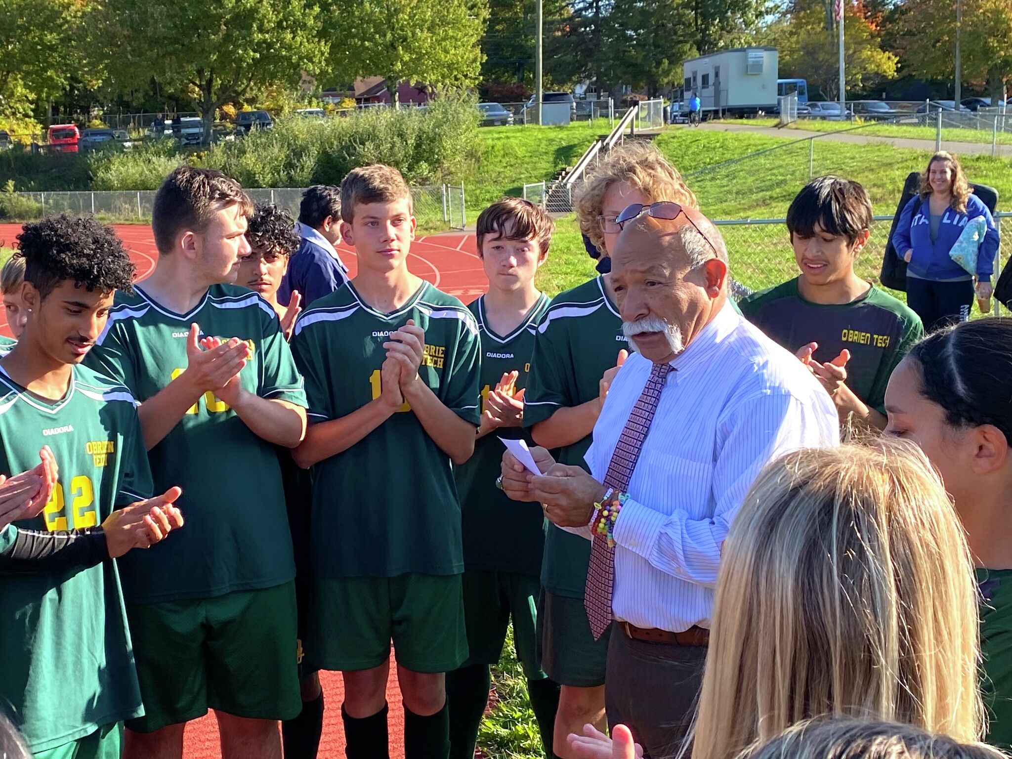 O'Brien Tech coach Arthur Solis presented with key to Ansonia