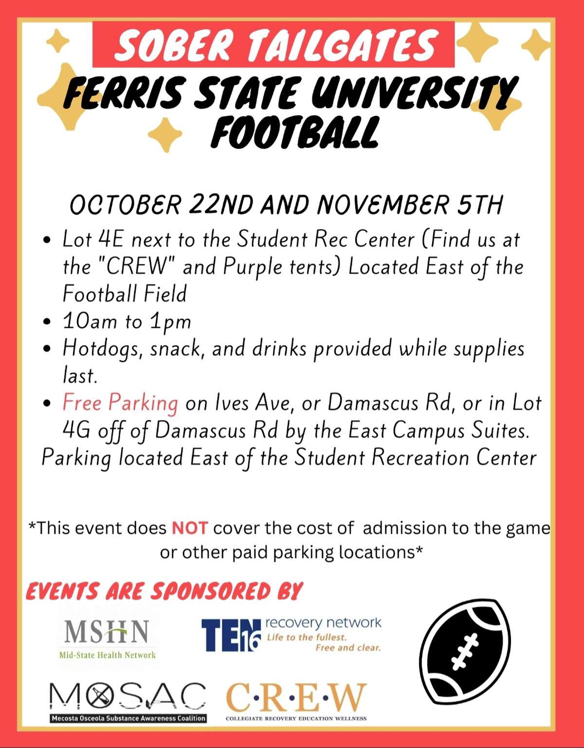 Tailgate sober at Ferris football games with Ten16 Recovery Network