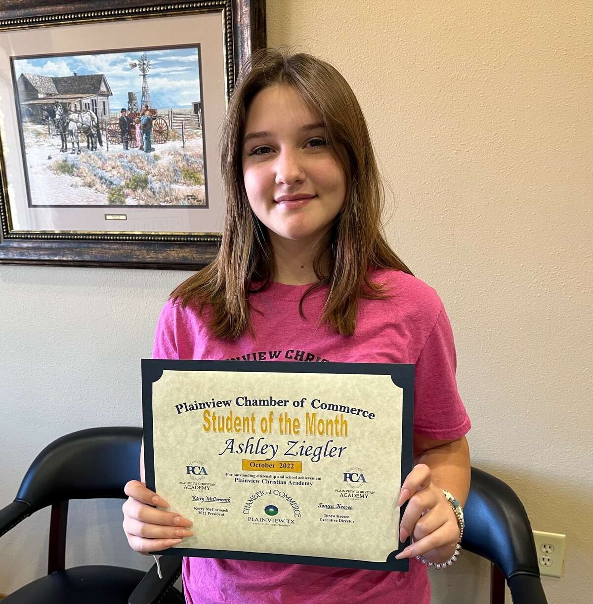 PCA student, local church recognized by Plainview Chamber