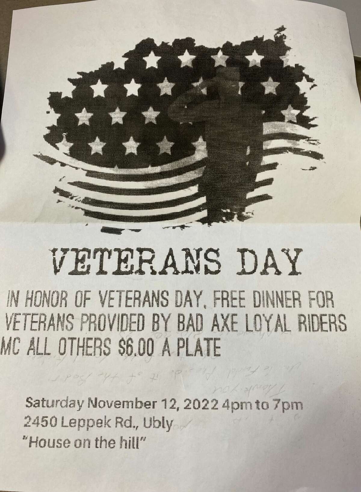 Bad Axe Loyal Riders MC honoring veterans with dinner