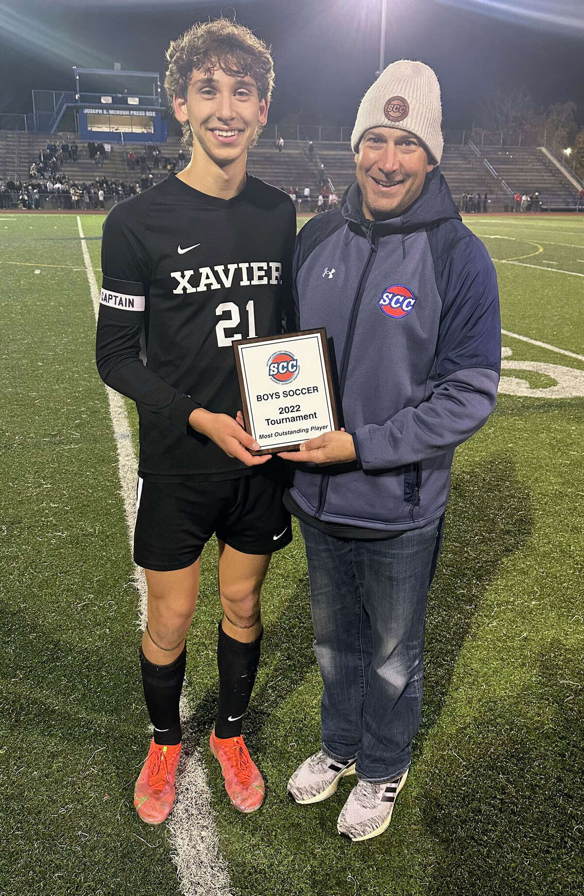 Xavier boys soccer wins SCC title behind Mario Milardo's 2 goals.