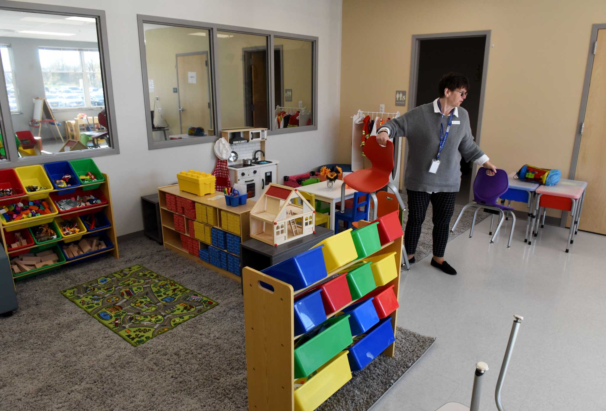 Through a window, student teachers can watch this preschool