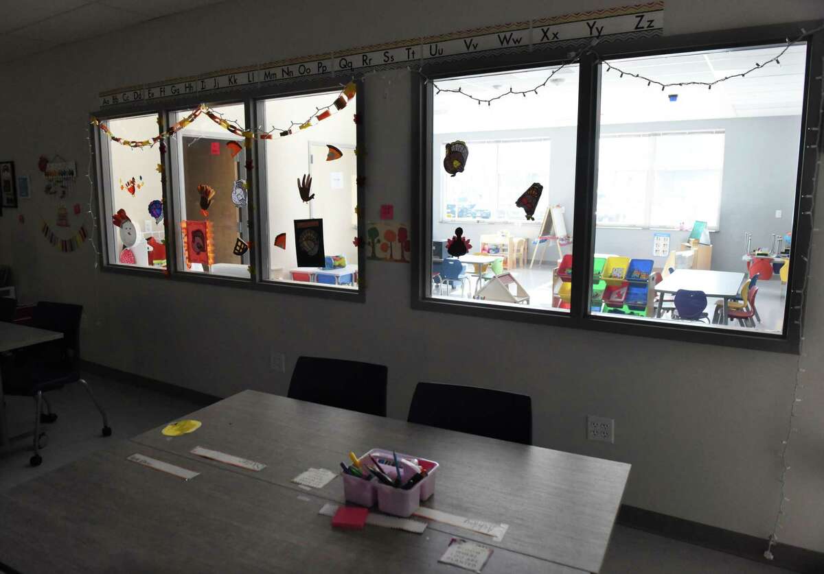 Through a window, student teachers can watch this preschool