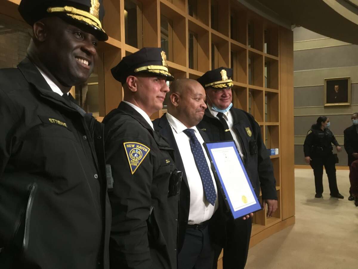 New Haven cop shot by suspect honored as hero
