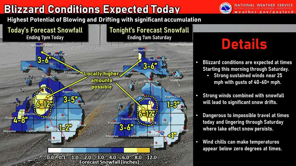 Blizzard conditions continue in northwestern Michigan