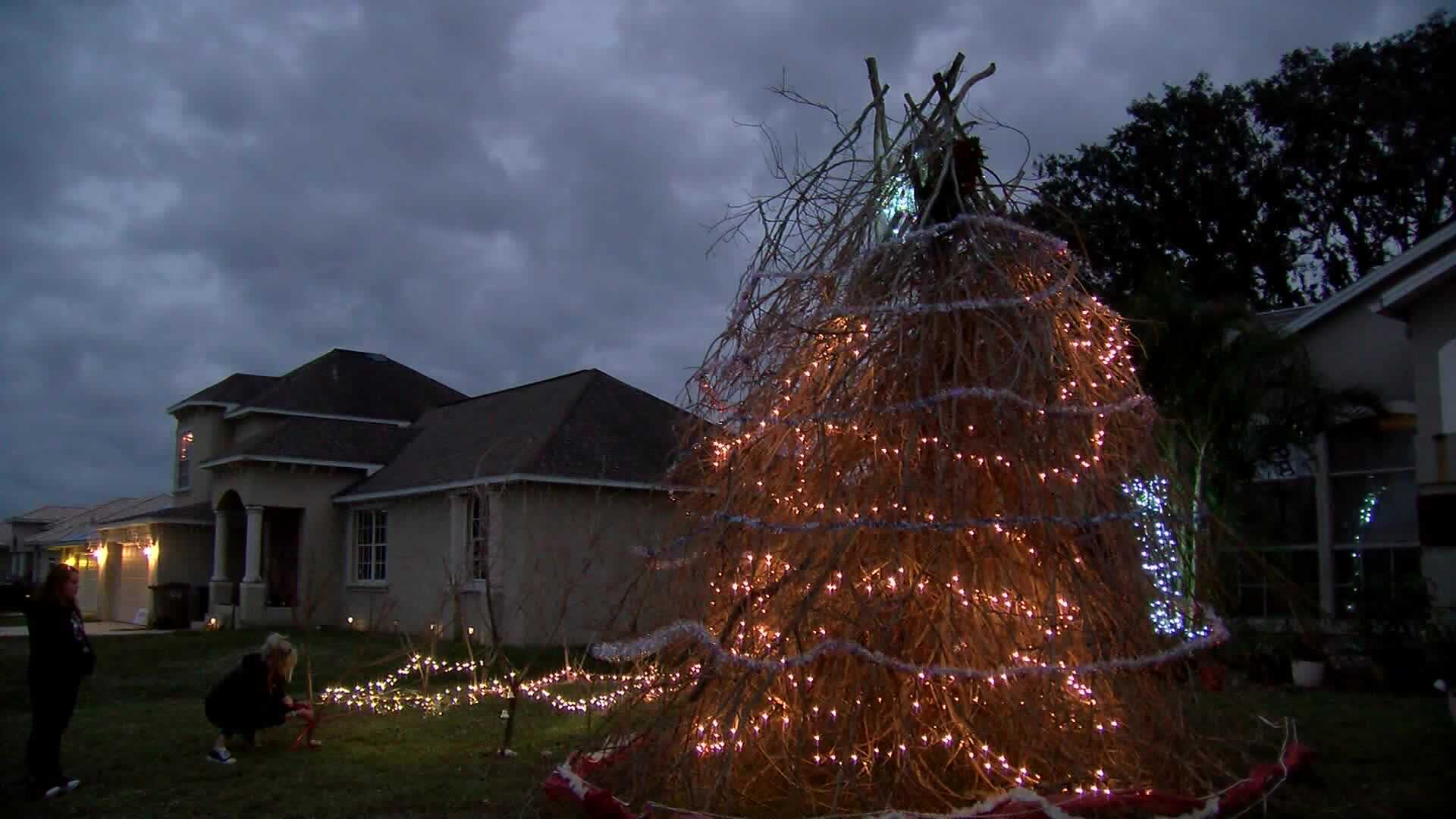 Florida family creates Christmas tree out of Hurricane Ian debris