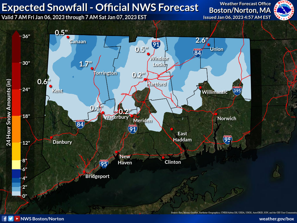 NWS: Parts of northern CT may get 2 inches of snow today