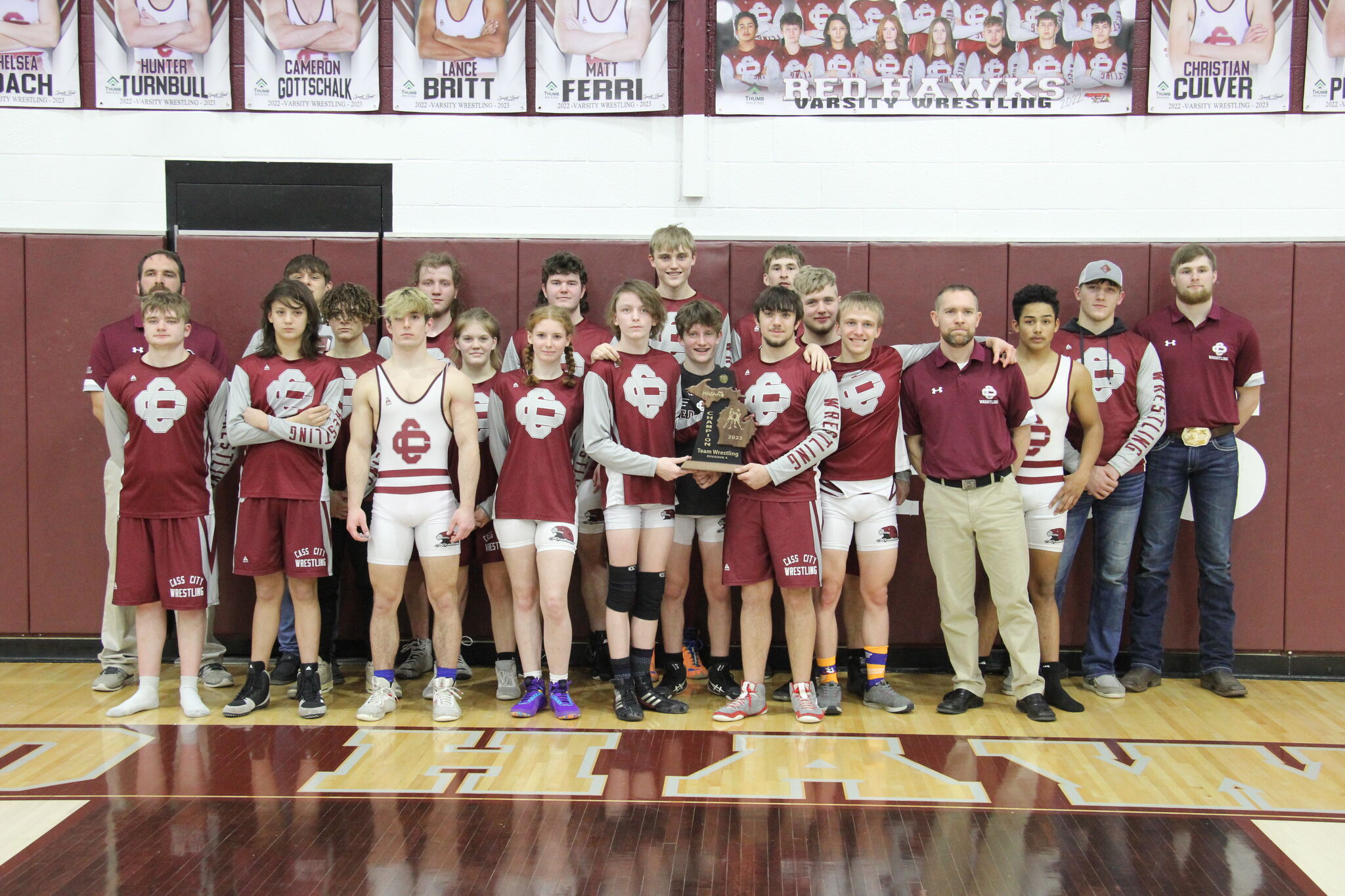 The Red Hawks won their seventh straight wrestling district