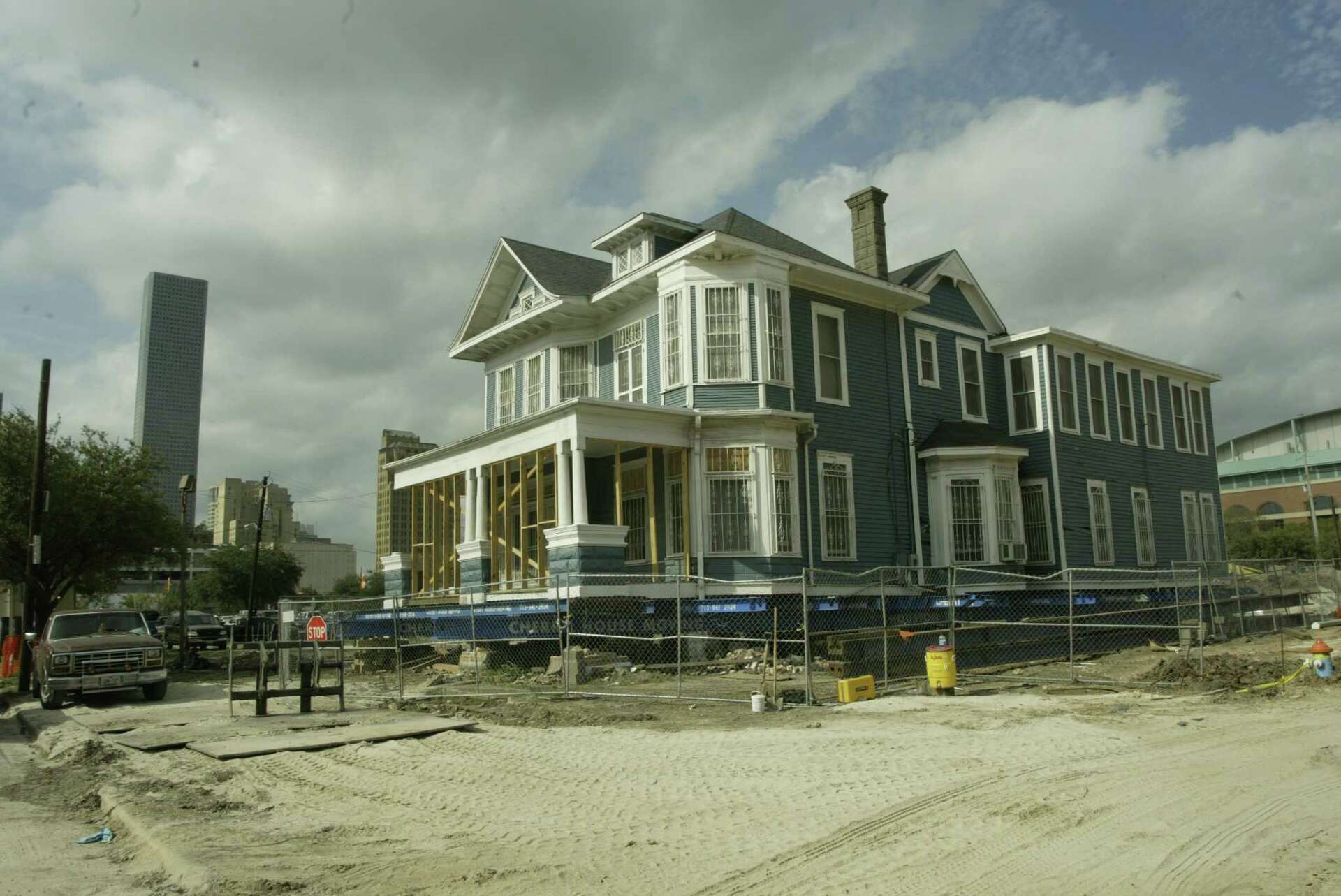 Why is the big blue Cohn house sitting in a Houston parking lot?