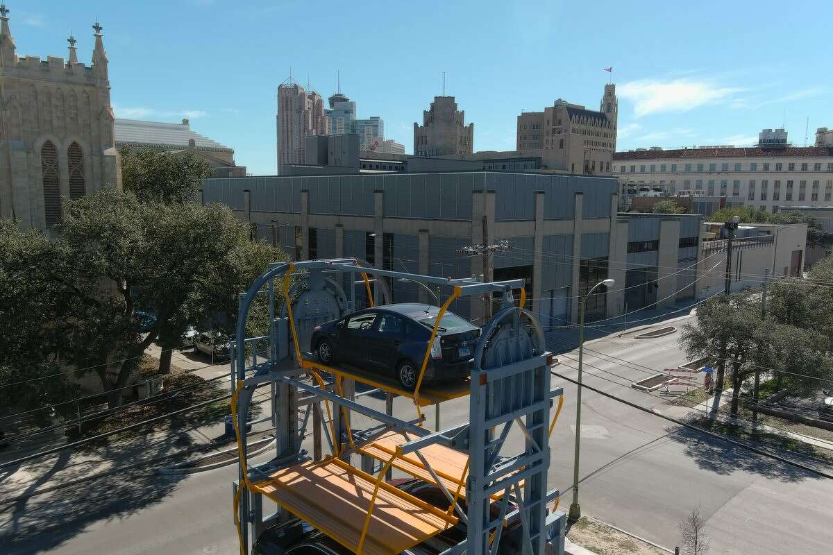 San Antonio car elevator built in downtown Light parking lot