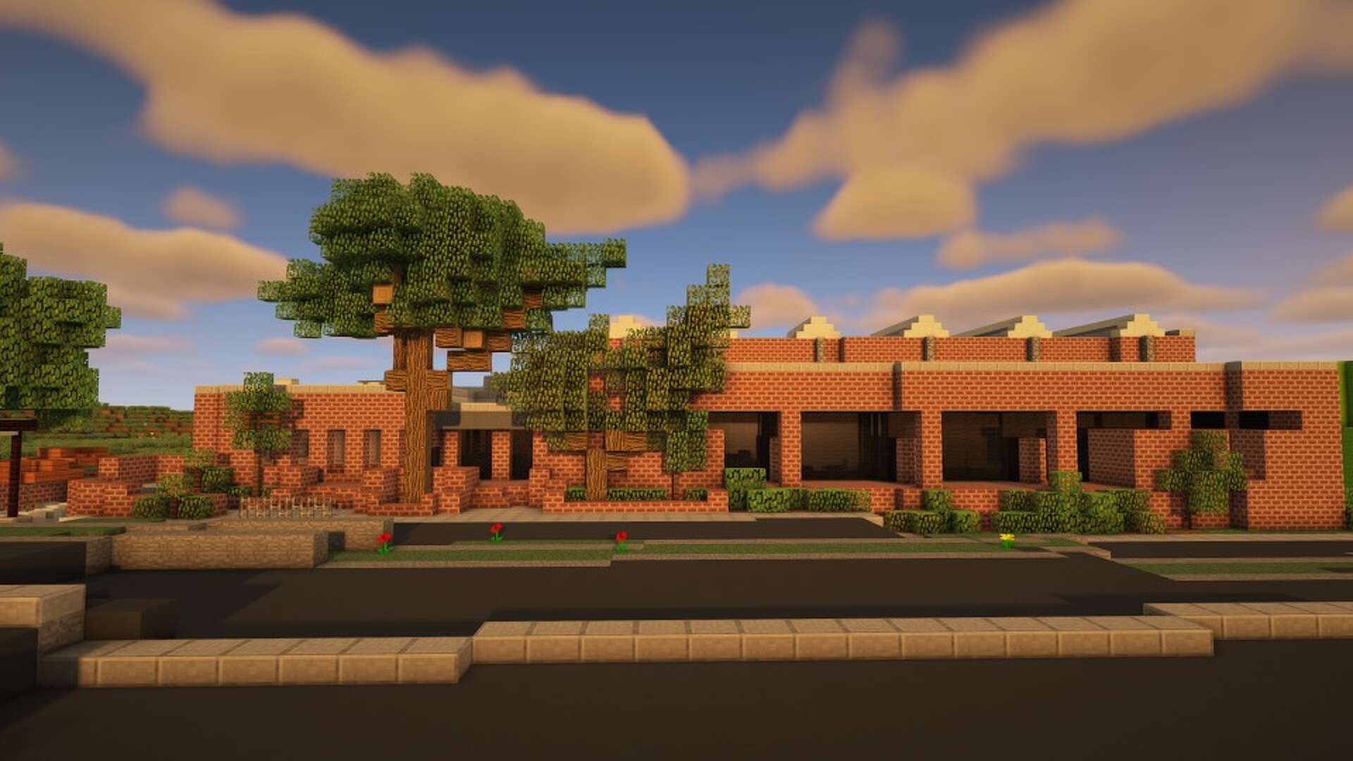 A Minecraft player is building Trinity University, block by block