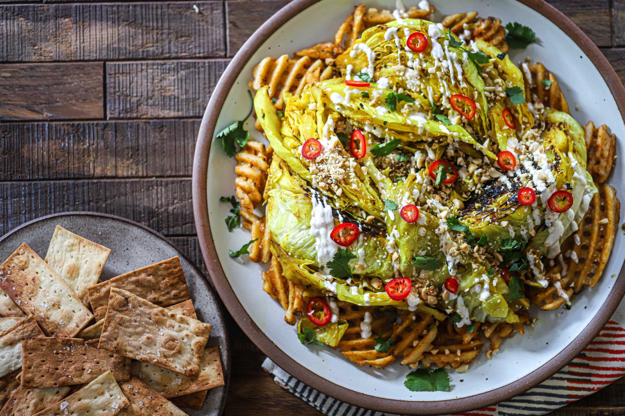 Recipe: Indian Spiced Braised Cabbage With Waffle Fries