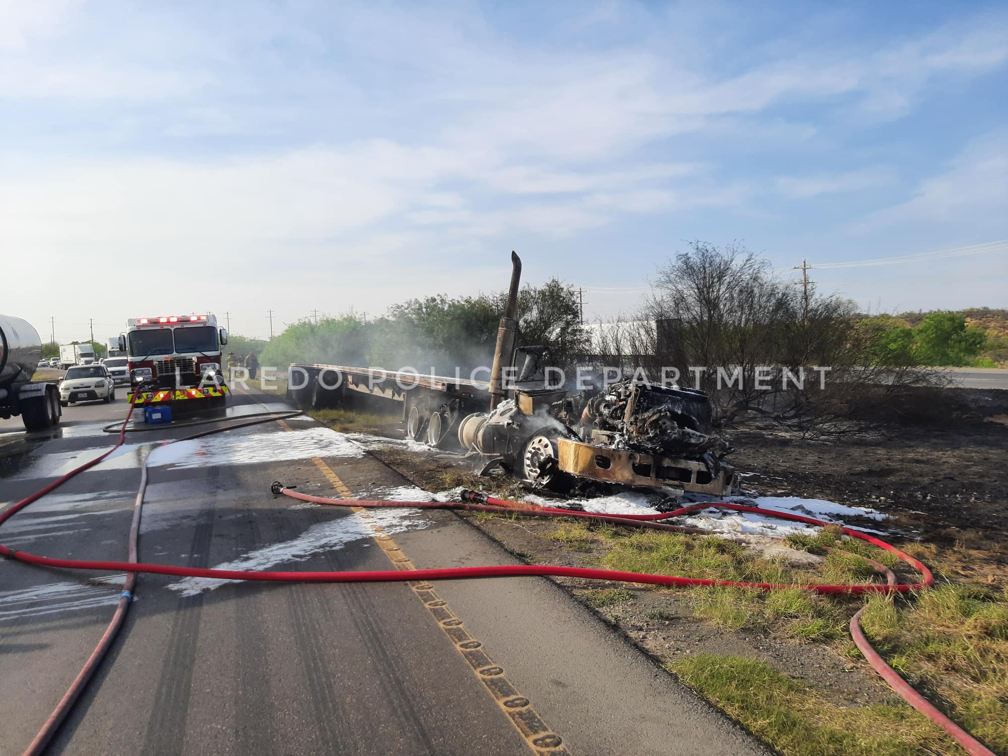 Trailer fire causes closure of lanes on Mines road