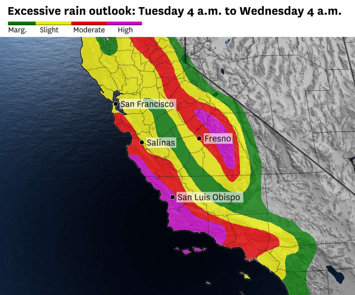 Atmospheric river in California: These areas will be in bull's-eye