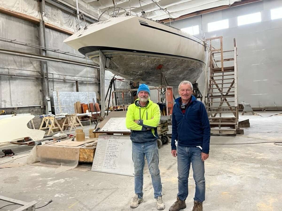 Ocean Globe Race team in Albany prepping boat at Scarano shop