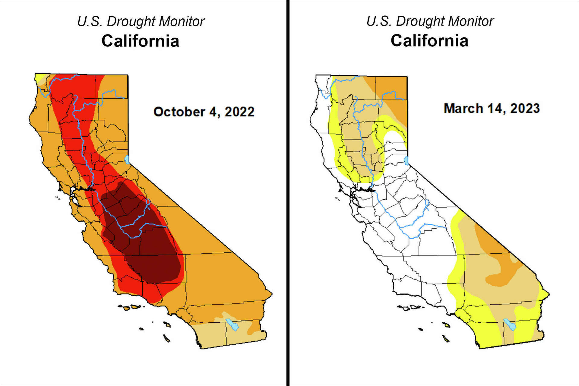 Map shows drought conditions improving in California