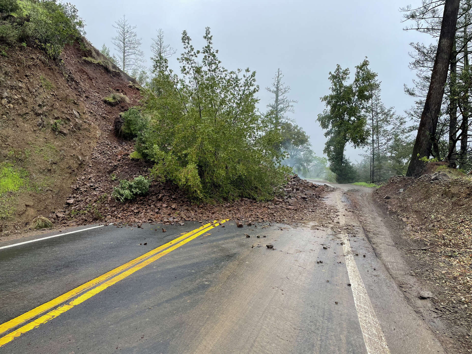 Landslides close sections of Highway 29 between Calistoga, Lake County