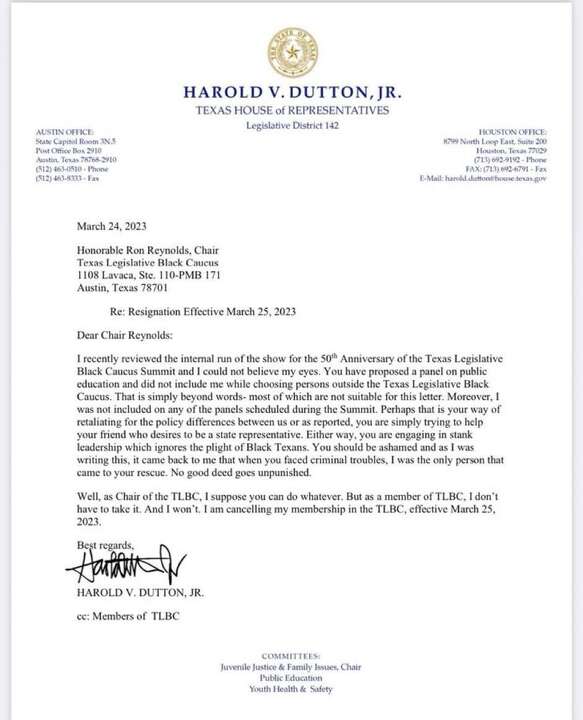 Houston area Rep. Harold Dutton resigns from TX Black Caucus