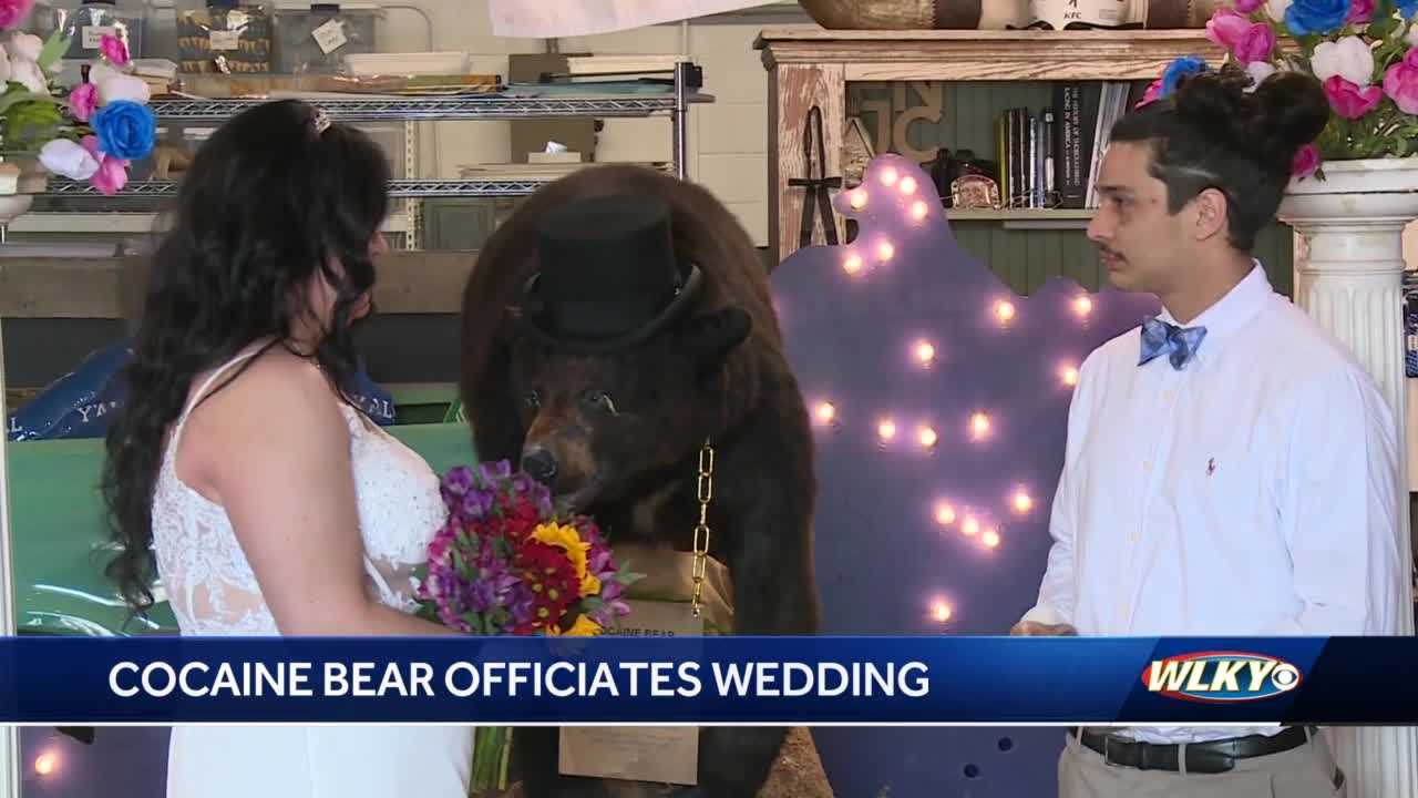 ‘Cocaine Bear’ ‘officiates’ his first wedding in Kentucky as movie fans ...