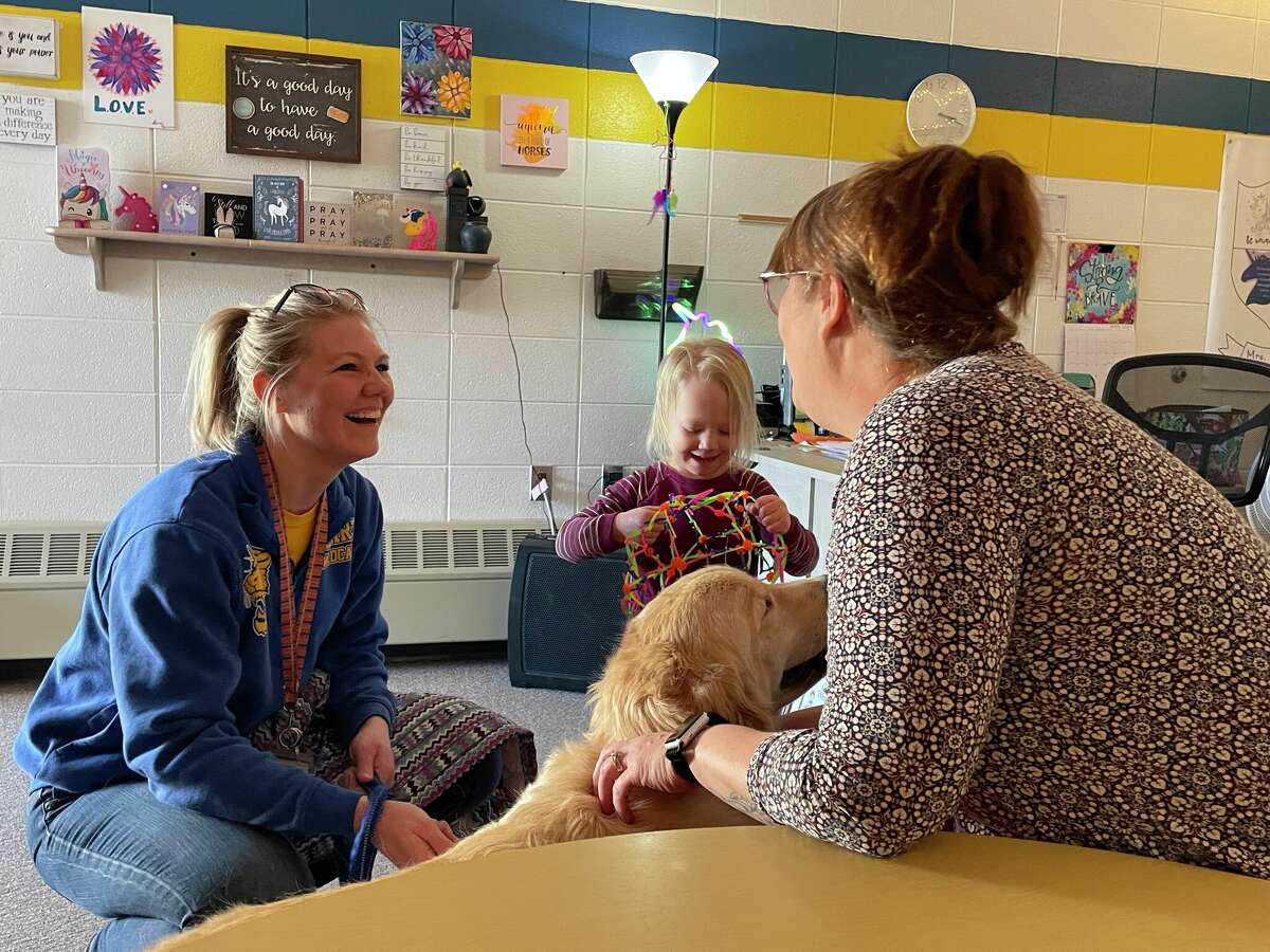 Evart Elementary School welcomes two new therapy dogs
