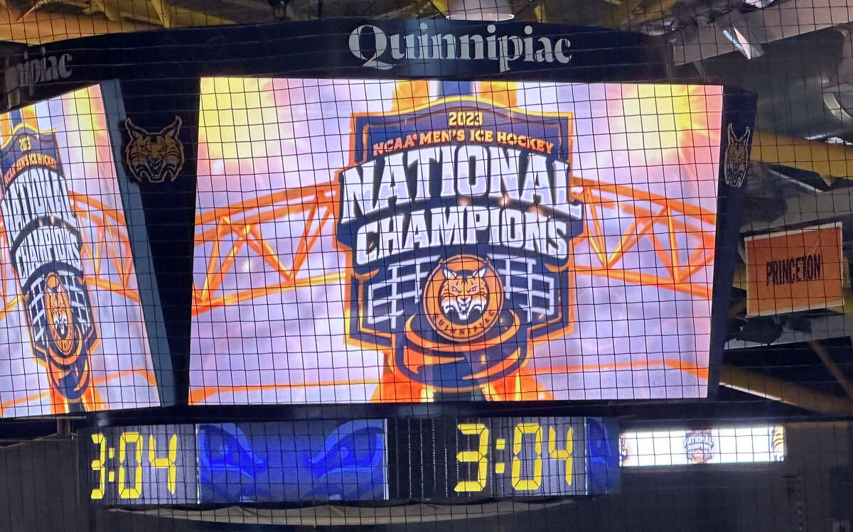 NCAA hockey champion Quinnipiac returns to campus in Hamden.