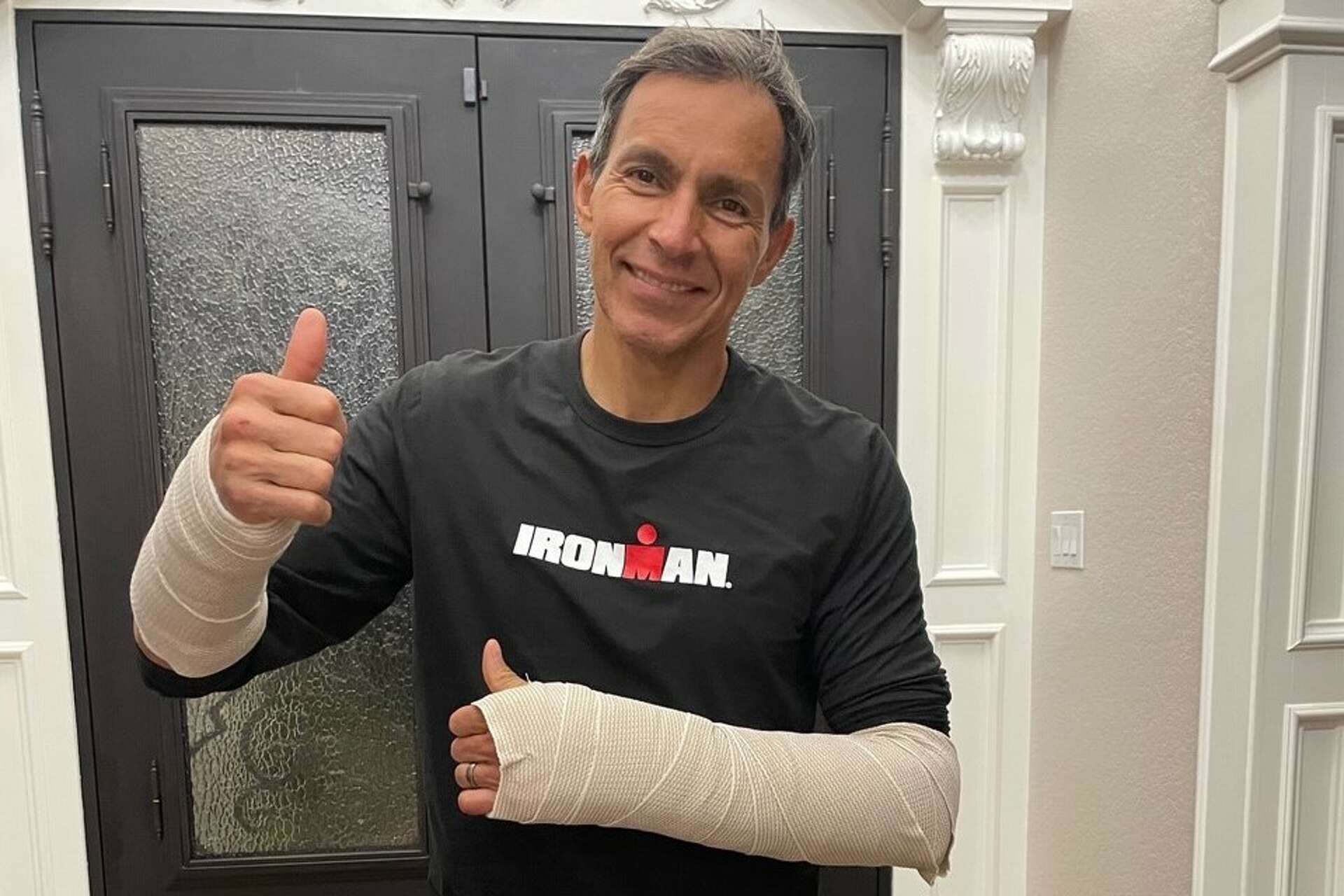 Former Houston TV anchor finishes Ironman with broken wrists