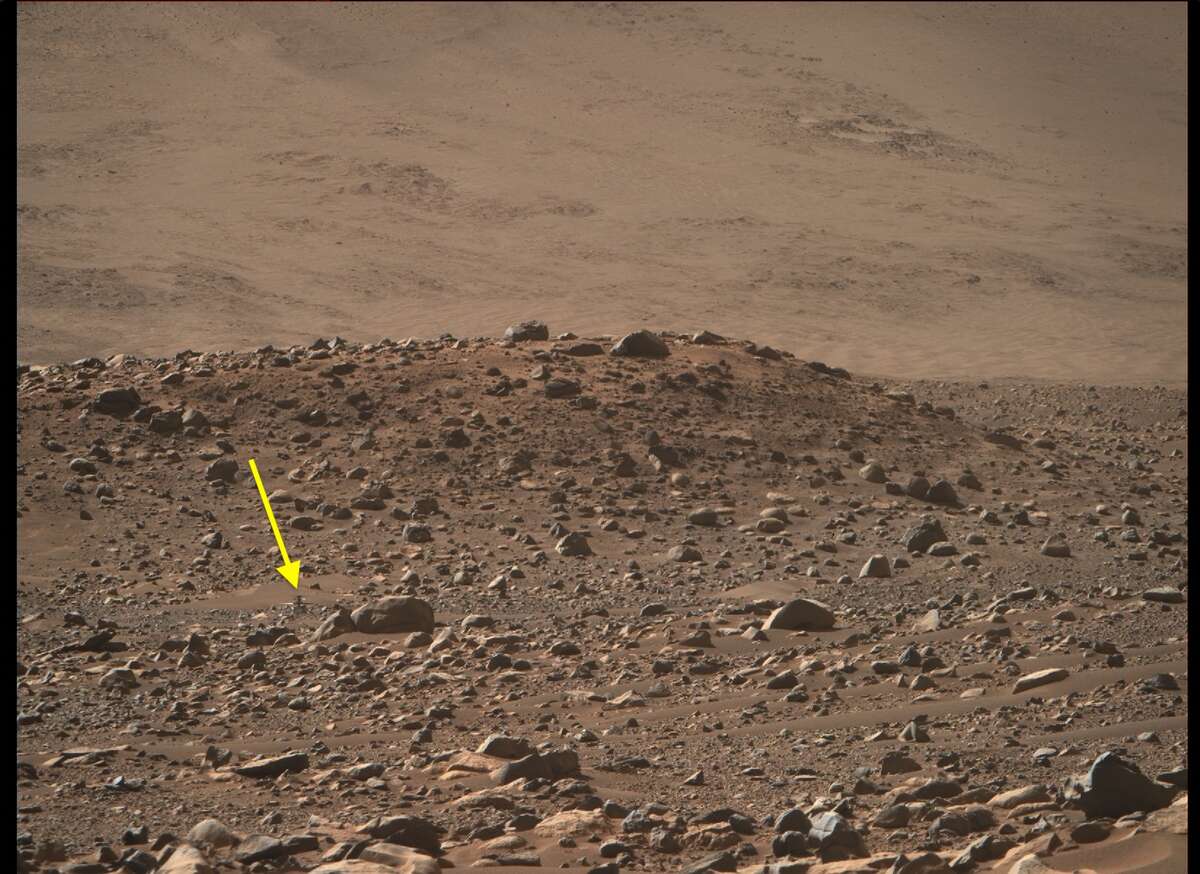 Spot NASA's Perseverance rover in this aerial photo taken on Mars