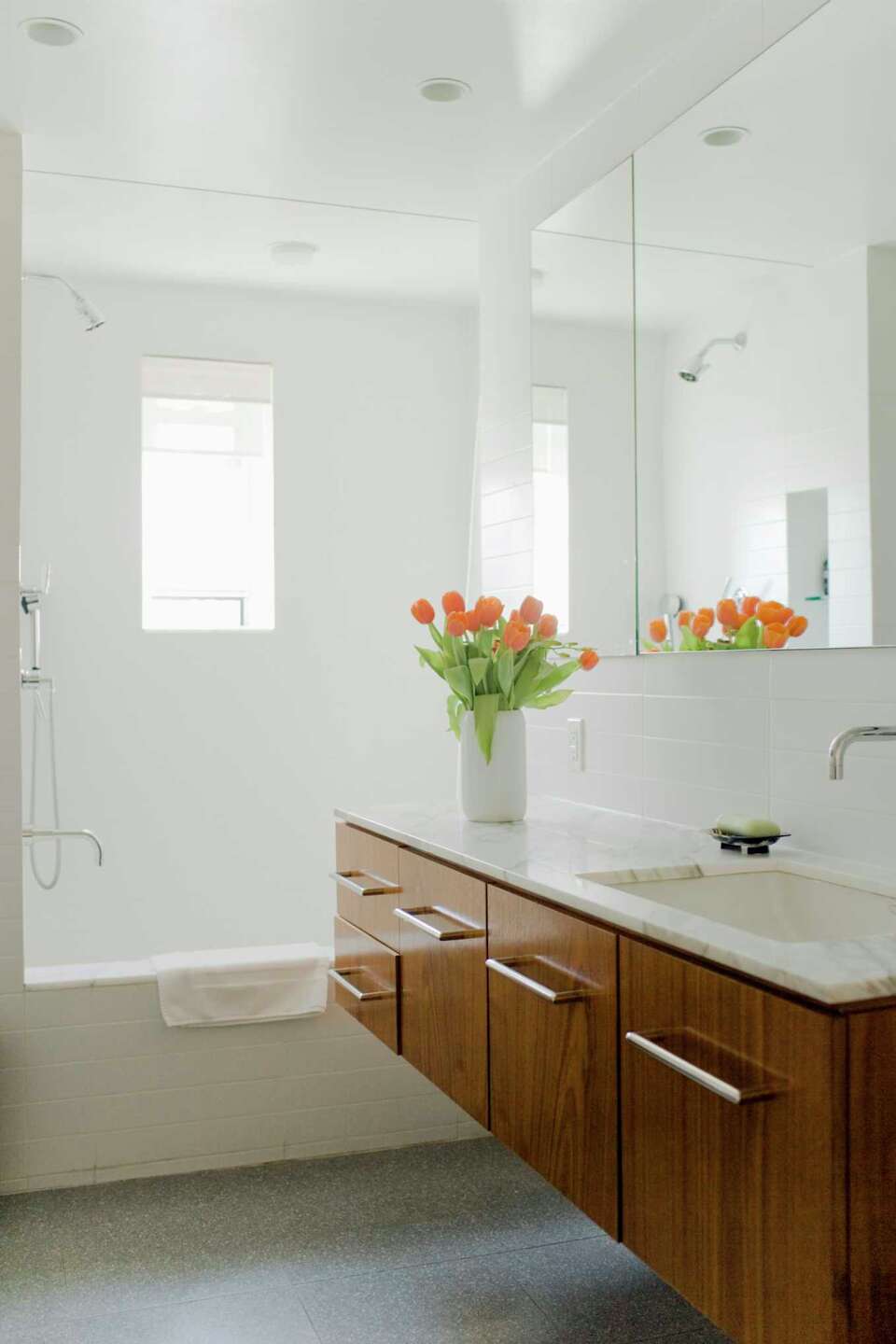 The Best Paint Color for a Bathroom With a Cognac Vanity and Bone Fixtures