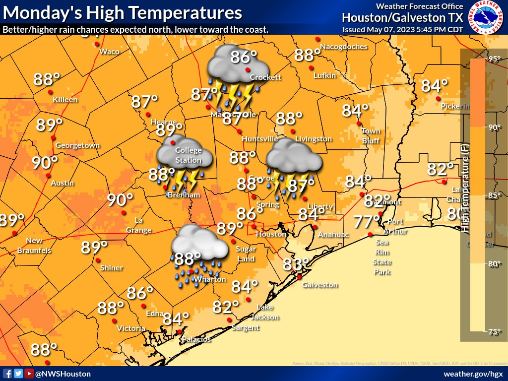 Houston weather outlook: Rainy week with high temperature in the 80s