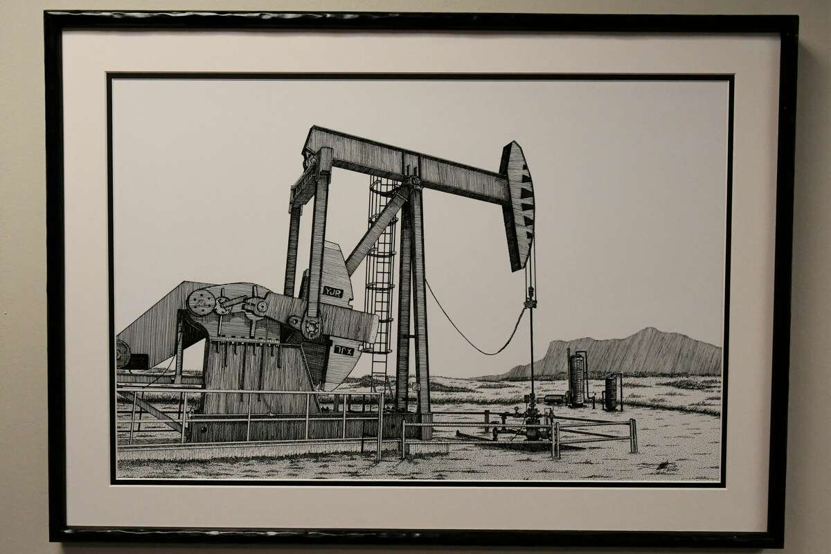 Tim Singley and his ink pen oilfield art