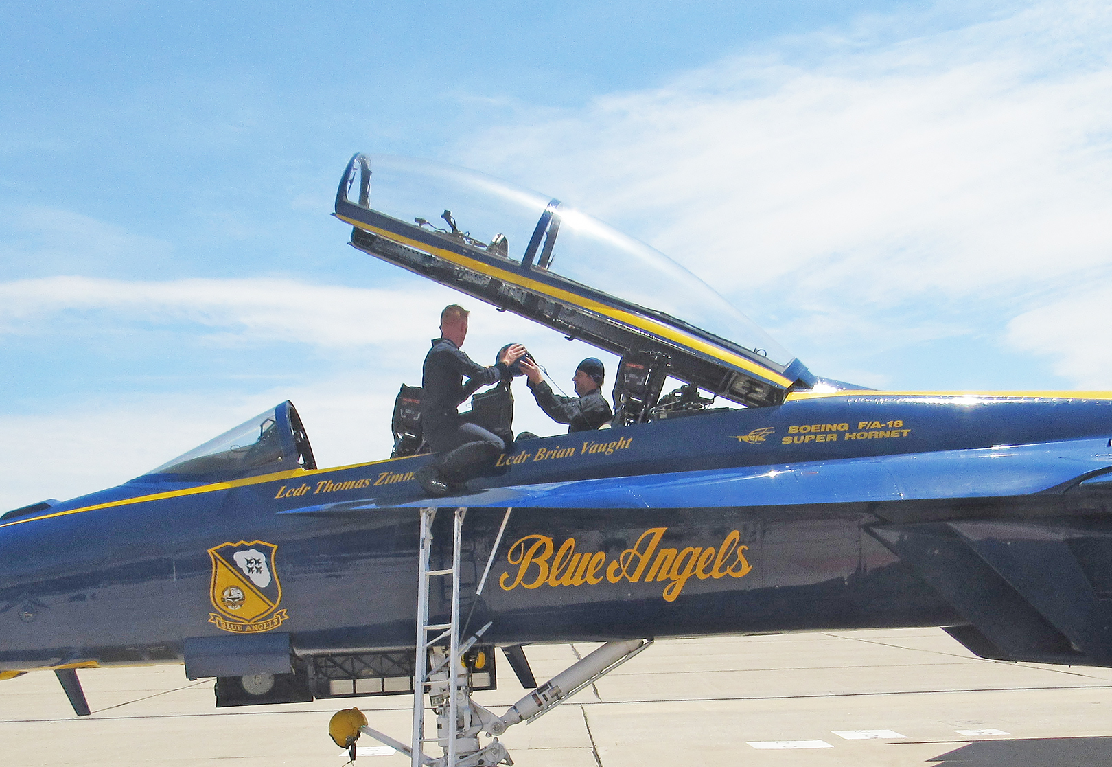 Collinsville principal Daniel Toberman flies with the Blue Angels