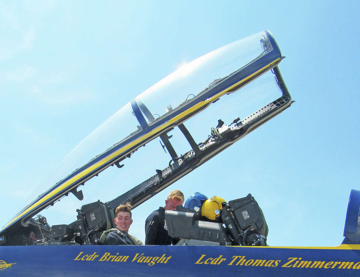 Collinsville principal Daniel Toberman flies with the Blue Angels