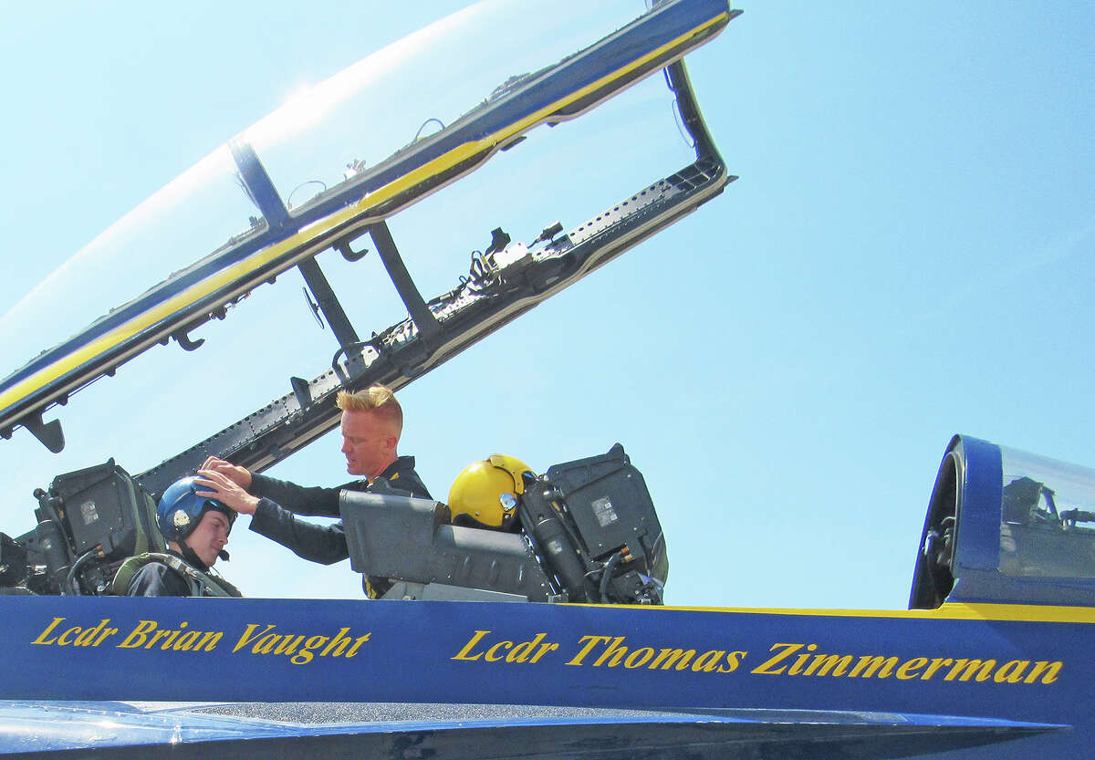 Collinsville principal Daniel Toberman flies with the Blue Angels