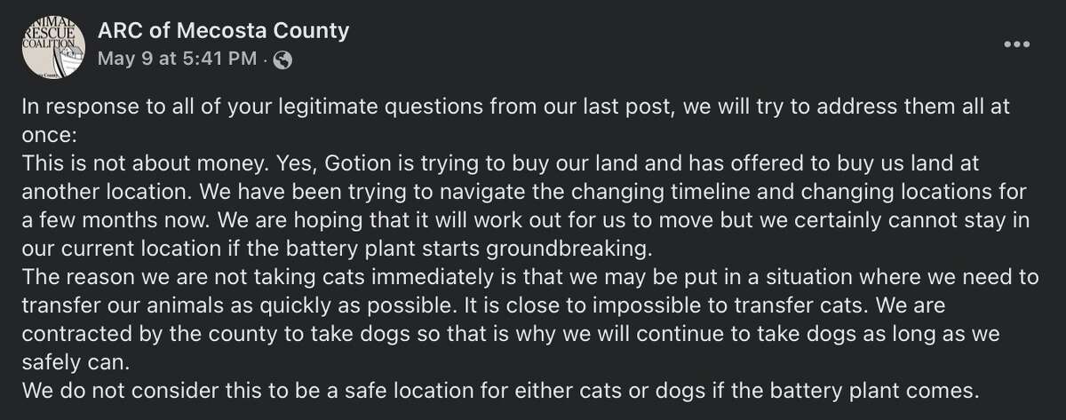 Mecosta ARC receives offer from Gotion to buy at least 10 acres