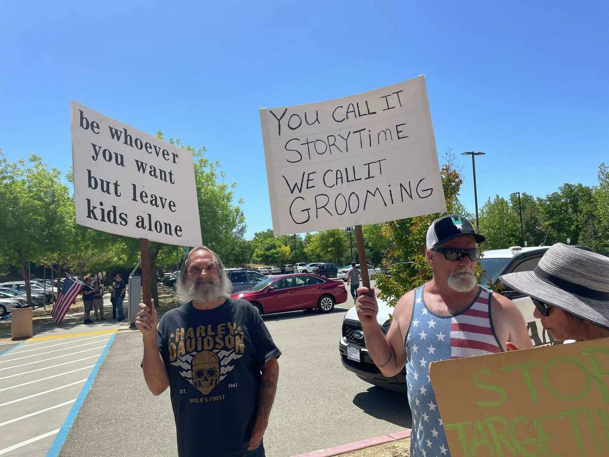 Protest against East Bay drag queen story time is tense but peaceful