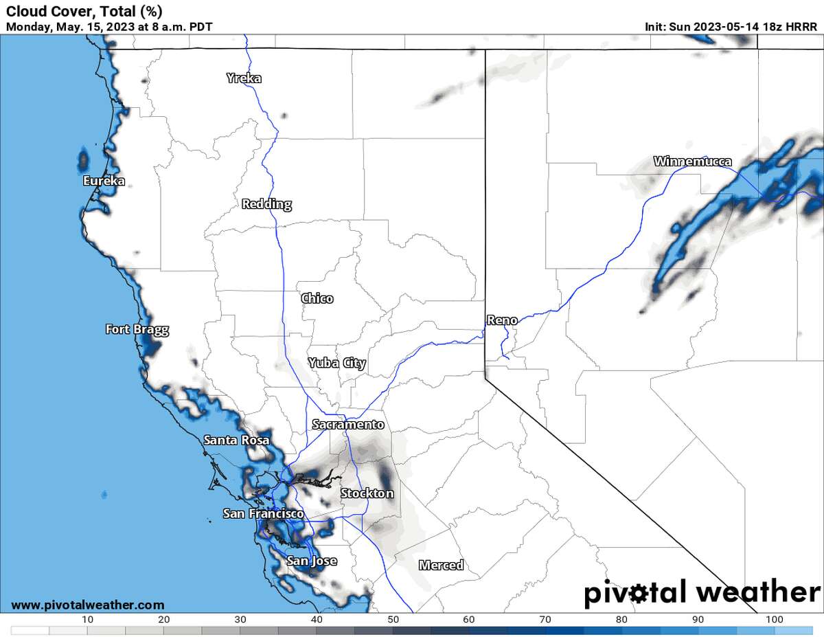 Bay Area cities with lowest clouds, highest temperatures Monday