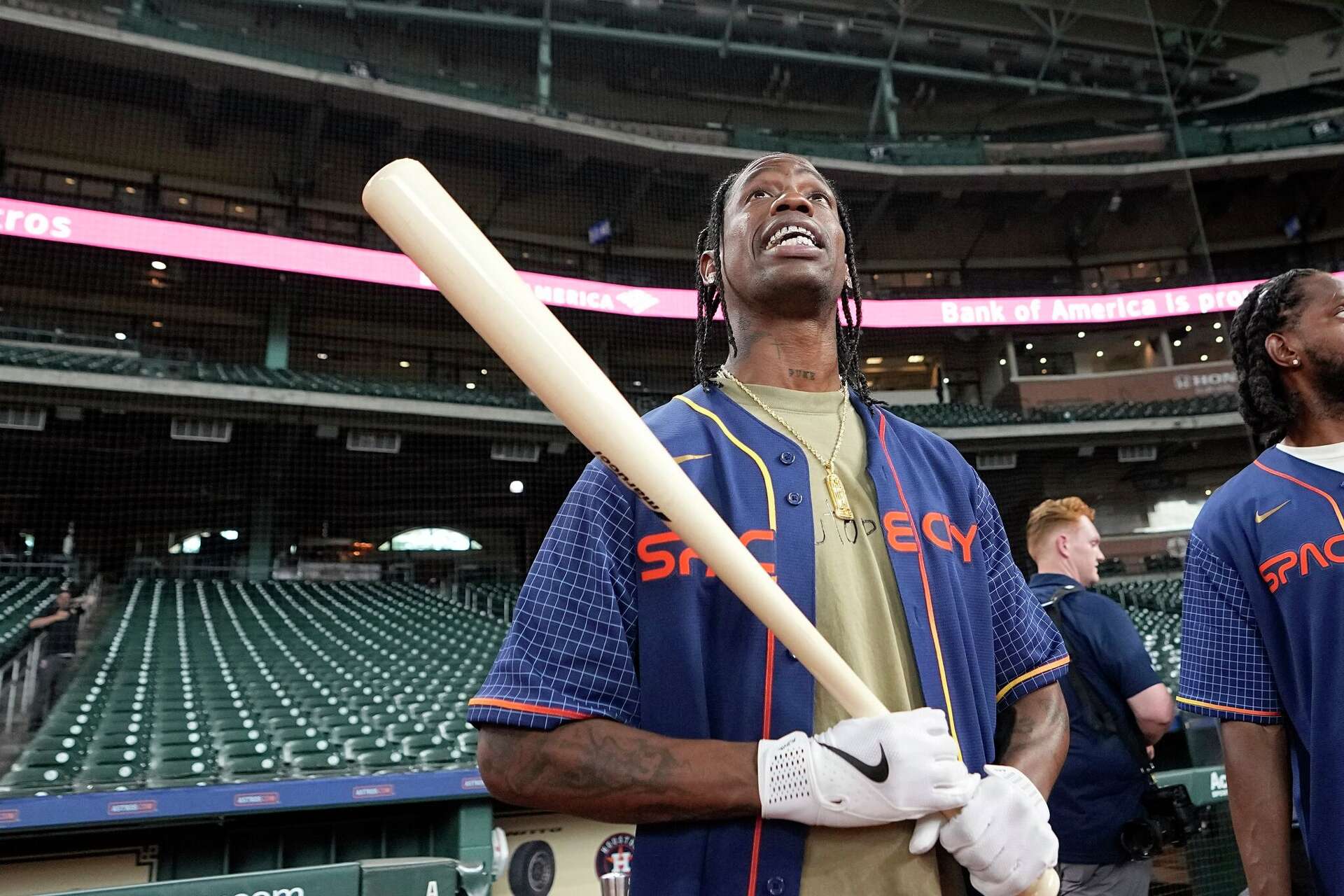 Travis Scott practices with Astros at Minute Maid Park