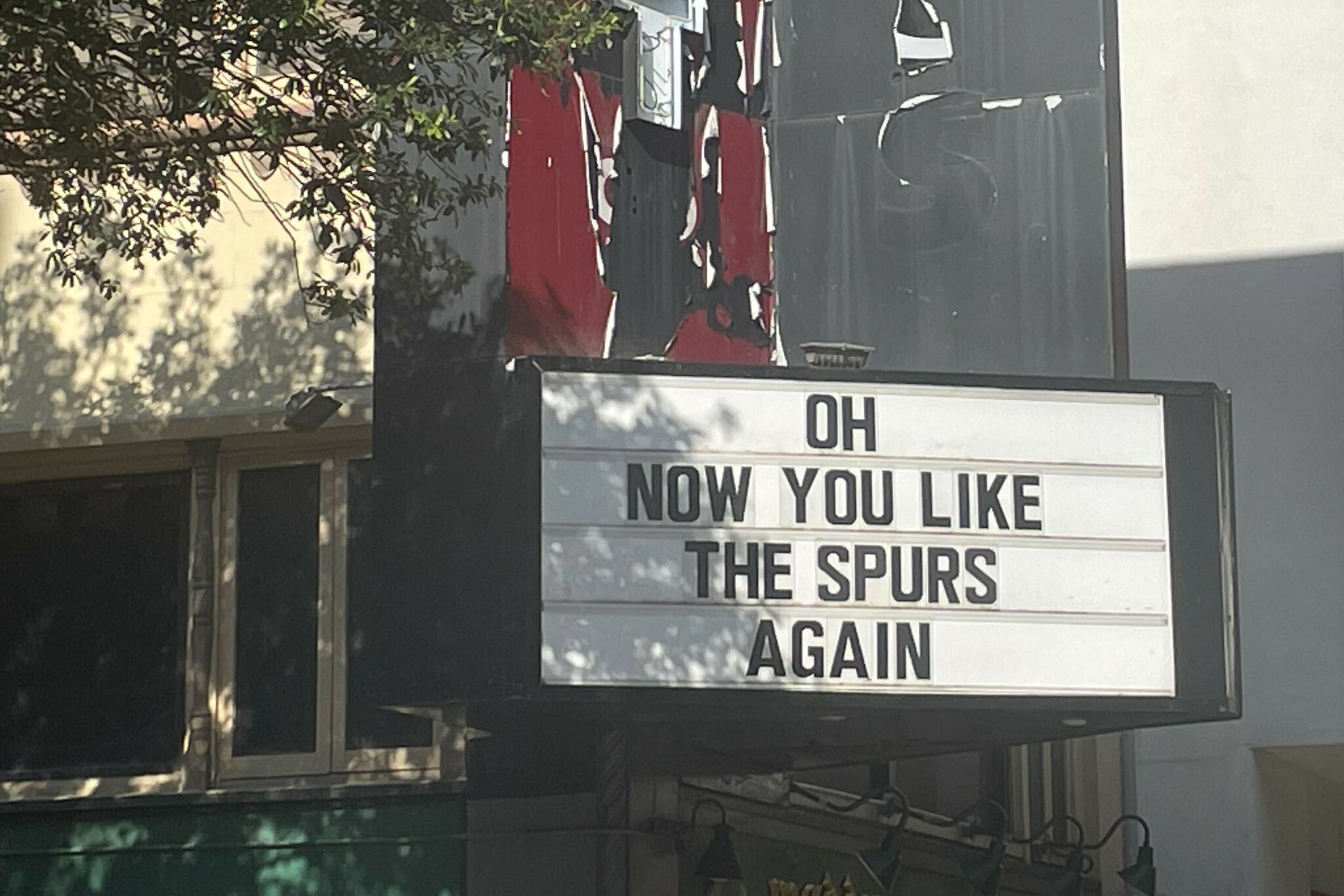 Maddy McMurphy's sports bar marquee slams fair-weather Spurs fans