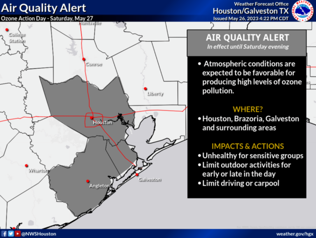 Ozone pollution warning Saturday during Memorial Day weekend