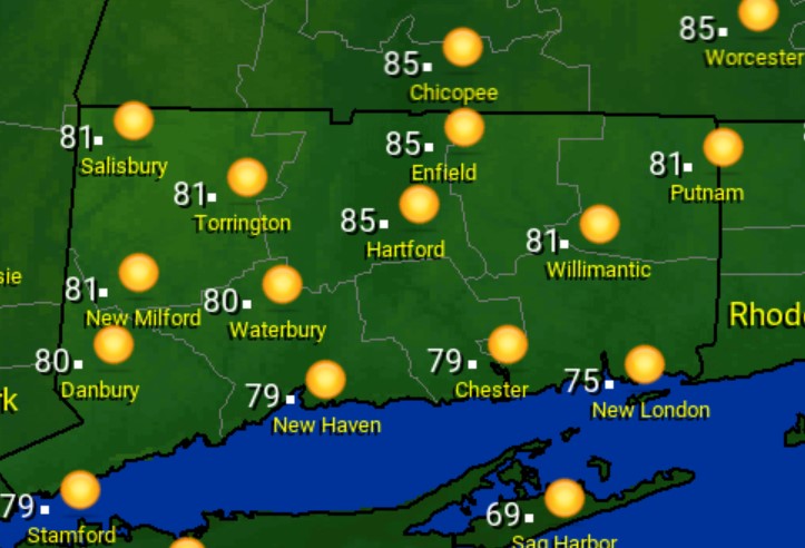 Sunshine, 'very warm' temps Sunday in CT, weather service says