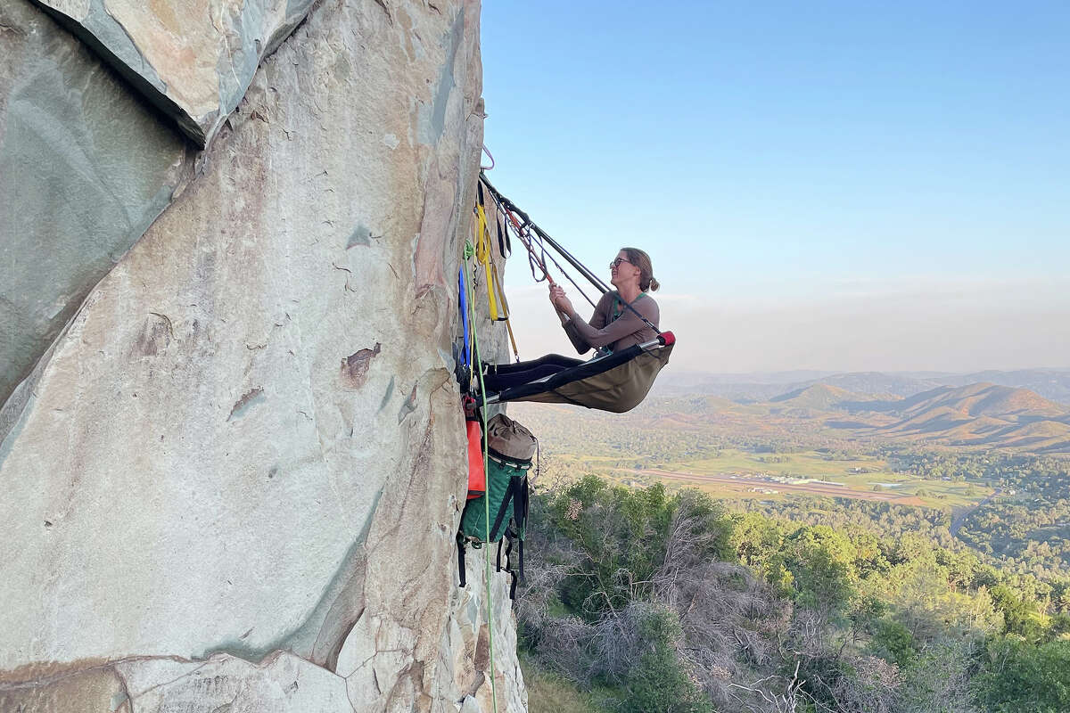 A nonclimber spends the night in portaledge near Yosemite