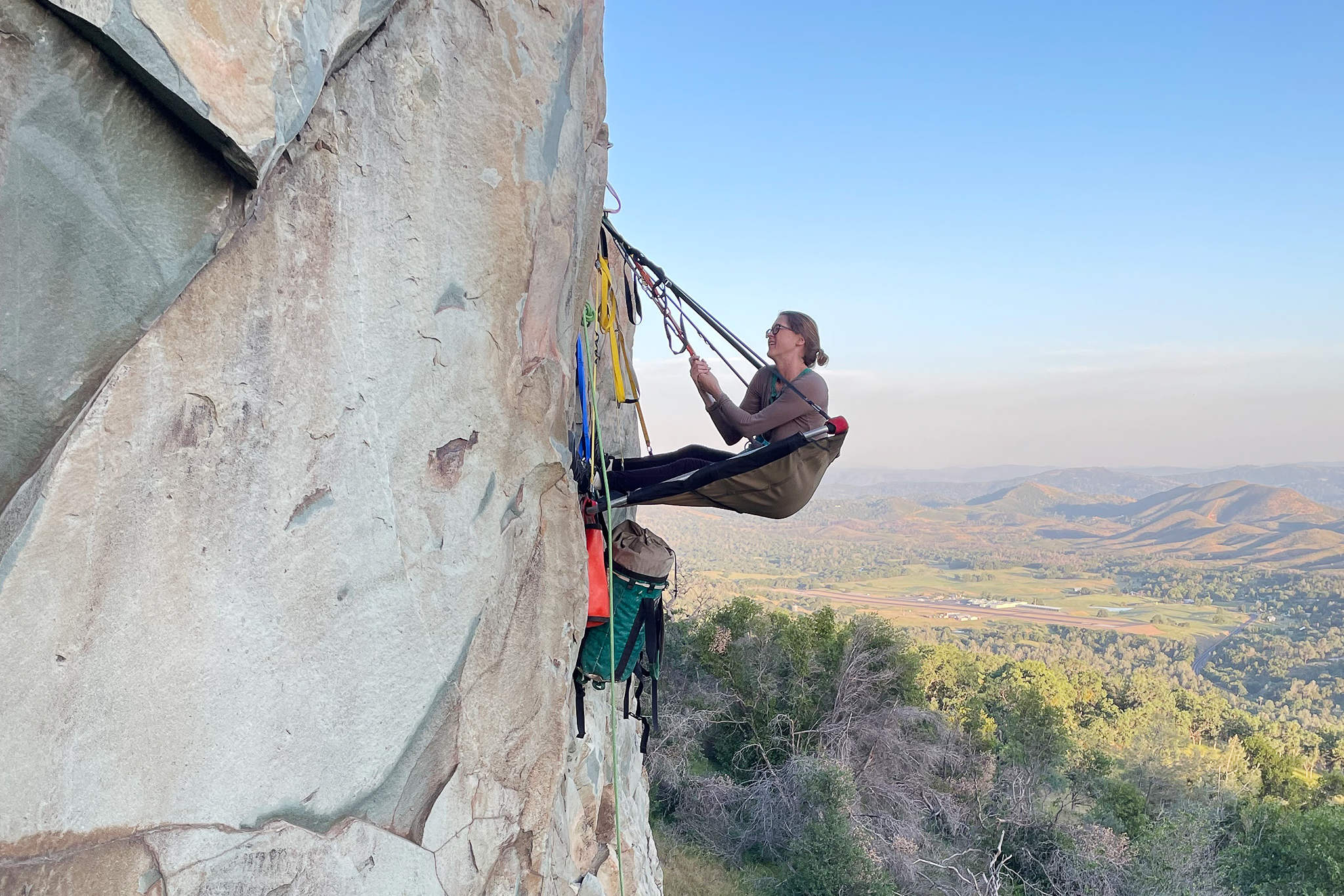 A nonclimber spends the night in portaledge near Yosemite
