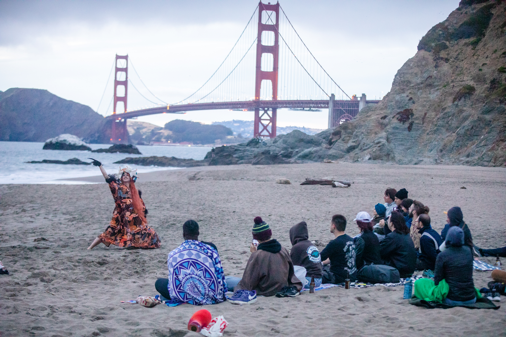 The heart of SF beats on at a sunset drag show on Baker Beach