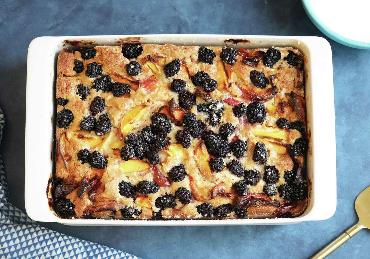 Houston recipe: Peach Blackberry Pudding Cake from Anita Jaisinghani