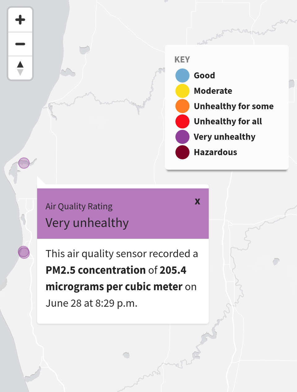 Michigan map shows air quality unhealthy levels for all in region