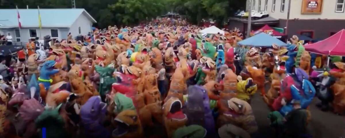 Prehistoric party: Canada town breaks dancing dinosaur world record